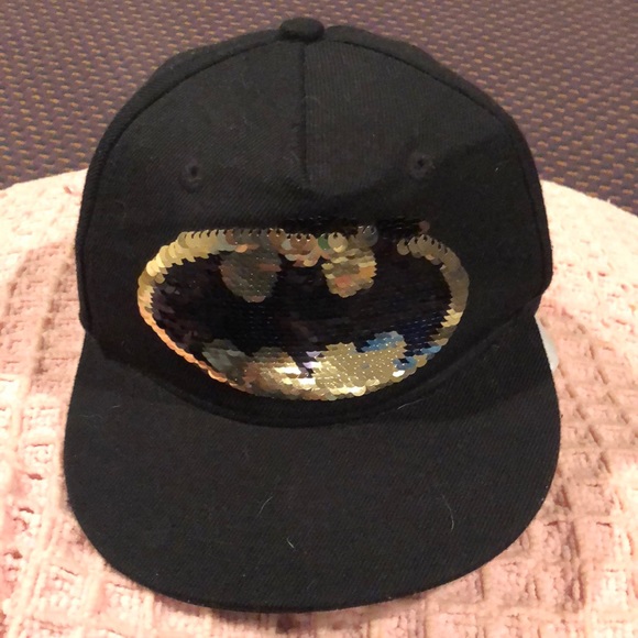 H&M | Accessories | Hm Gold Sequin Batman Signal Black Cap | Poshmark
